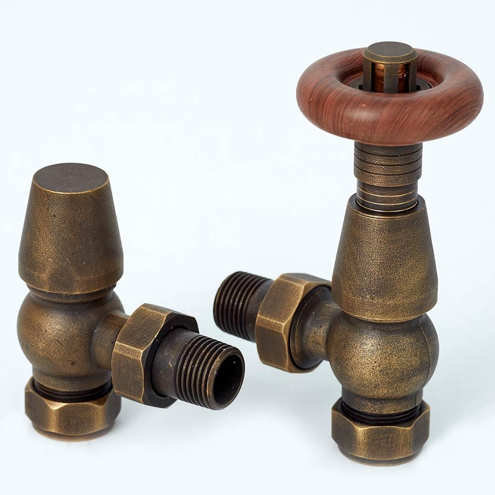 Oxford Traditional Antique Brass Angled TRV & Lockshield Valve – Heat ...